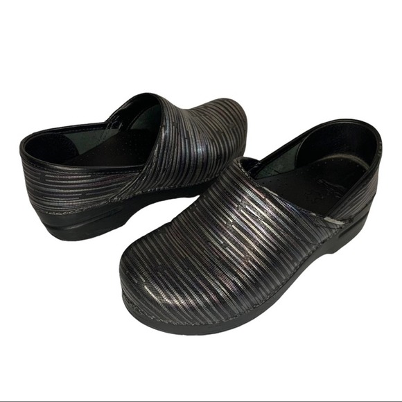 Dansko | Shoes | Dansko Metallic Striped Purple Black Silver ...